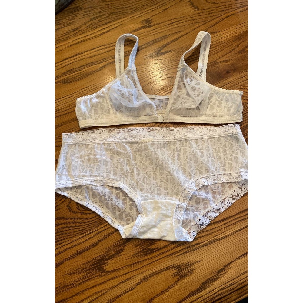 Vintage Christian Dior Sheer White Mesh Monogram Bra … - Gem